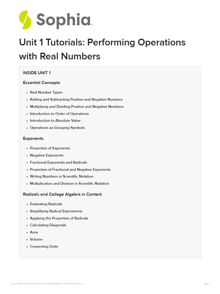 Unit 1 Tutorials Performing Operations With Real Numbers | PDF | Rational Number | Numbers