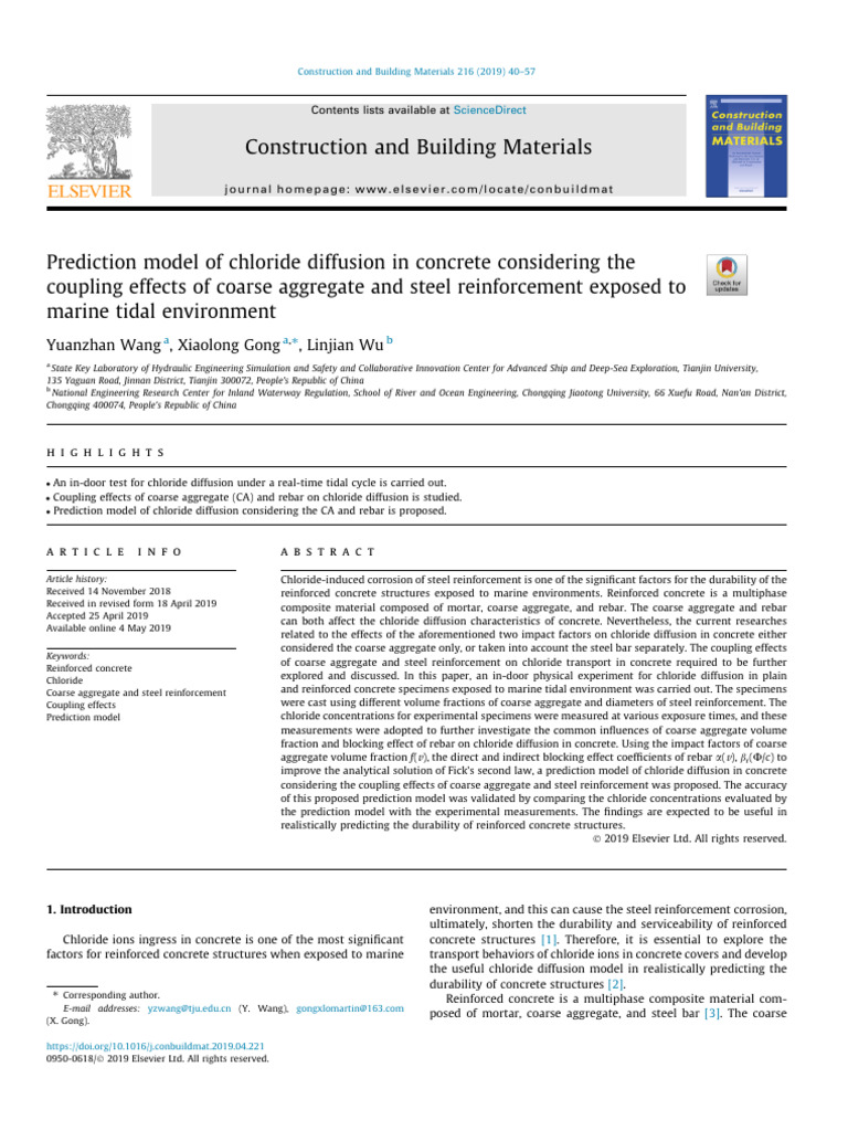 Chloride Diffusion Model in Concrete | PDF | Concrete | Reinforced Concrete
