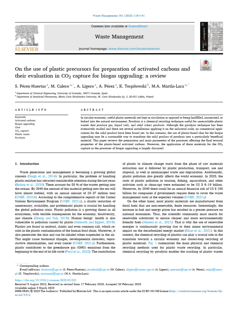1 s2.0 S0956053X2300199X Main | PDF | Pyrolysis | Adsorption