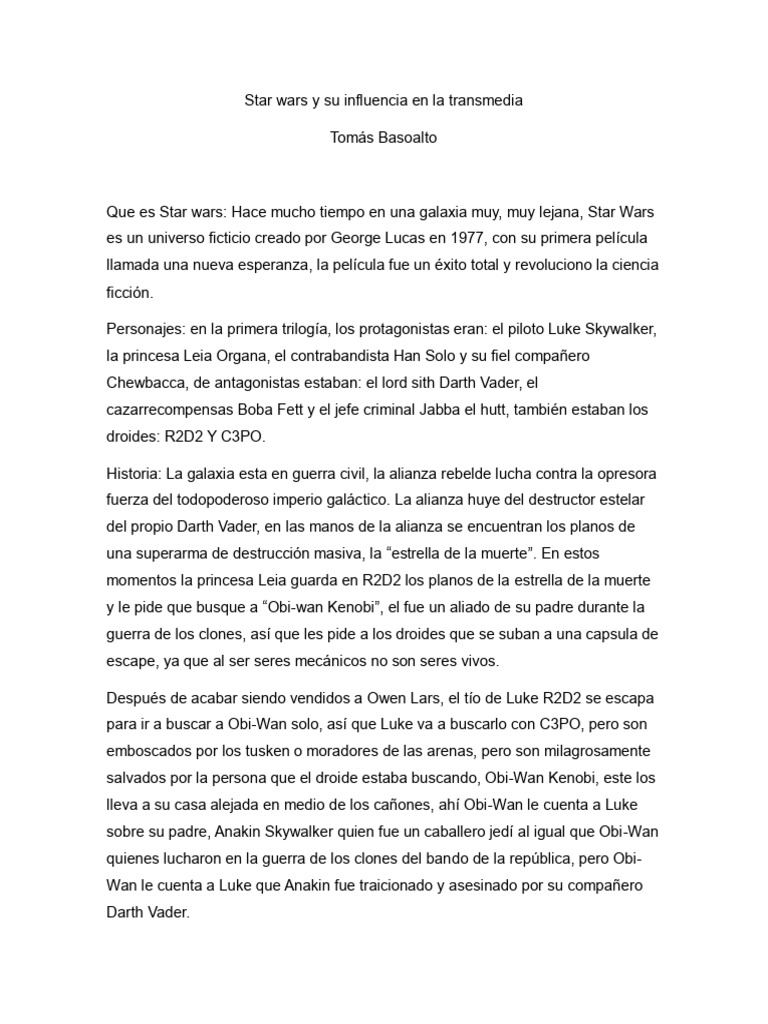 Influencia de Star Wars en Transmedia | PDF | Luke Skywalker | Obi Wan ...