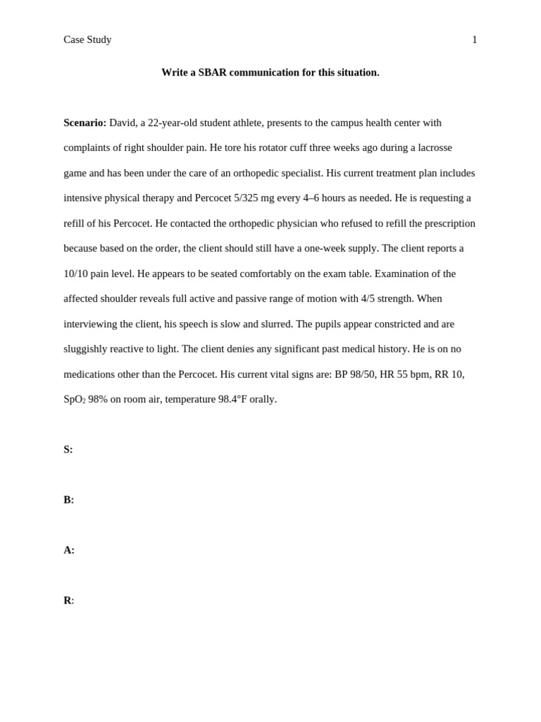 SBAR 1 Assignment | PDF