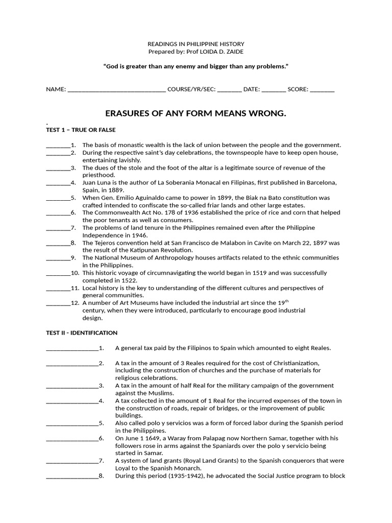 Final Term Examination Riph Answer Key | PDF | Philippines