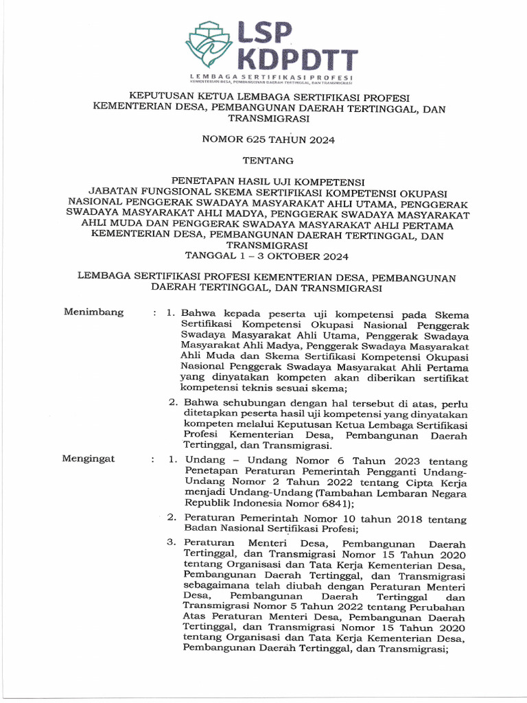 Rev SK Penetapan Hasil Uji Kompetensi PSM TA 2024 12112024 | PDF