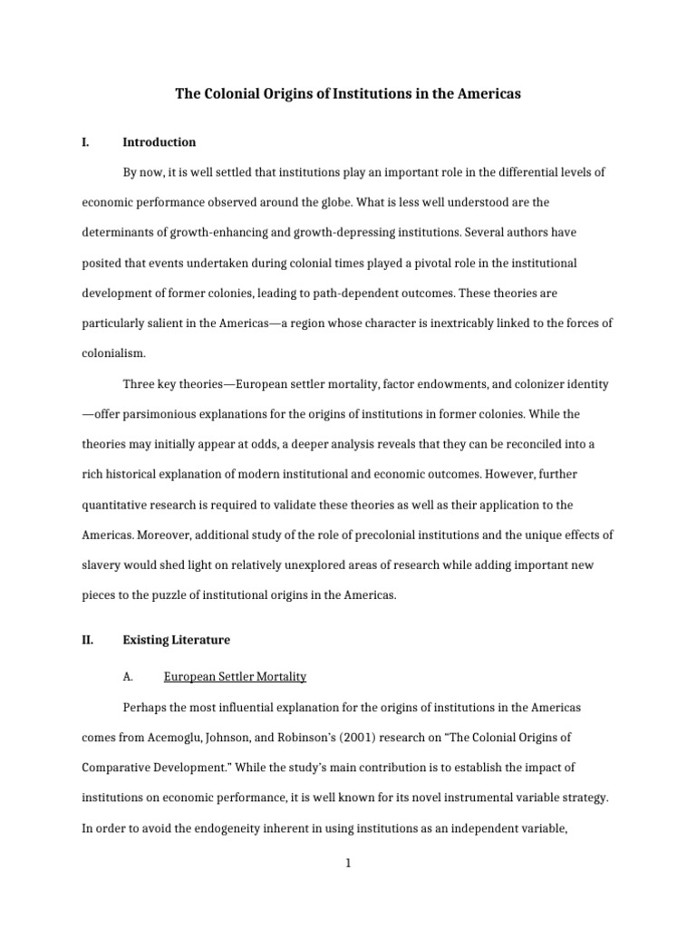 Colonial Origins of Institutions Literature Review | PDF | Colonialism ...