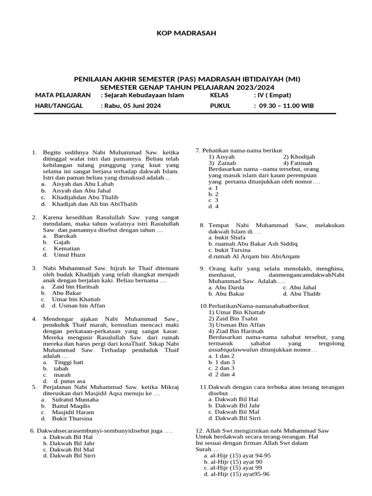 Naskah Soal Ski KLS Iv SMT 2 | PDF