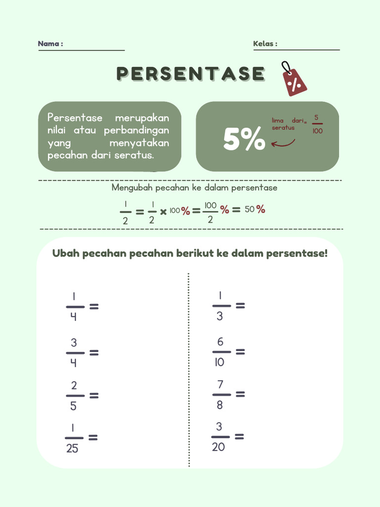 Mengubah Pecahan Ke Dalam Bentuk Persentase | PDF