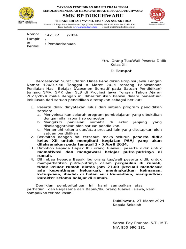 Surat Pemberitahuan | PDF