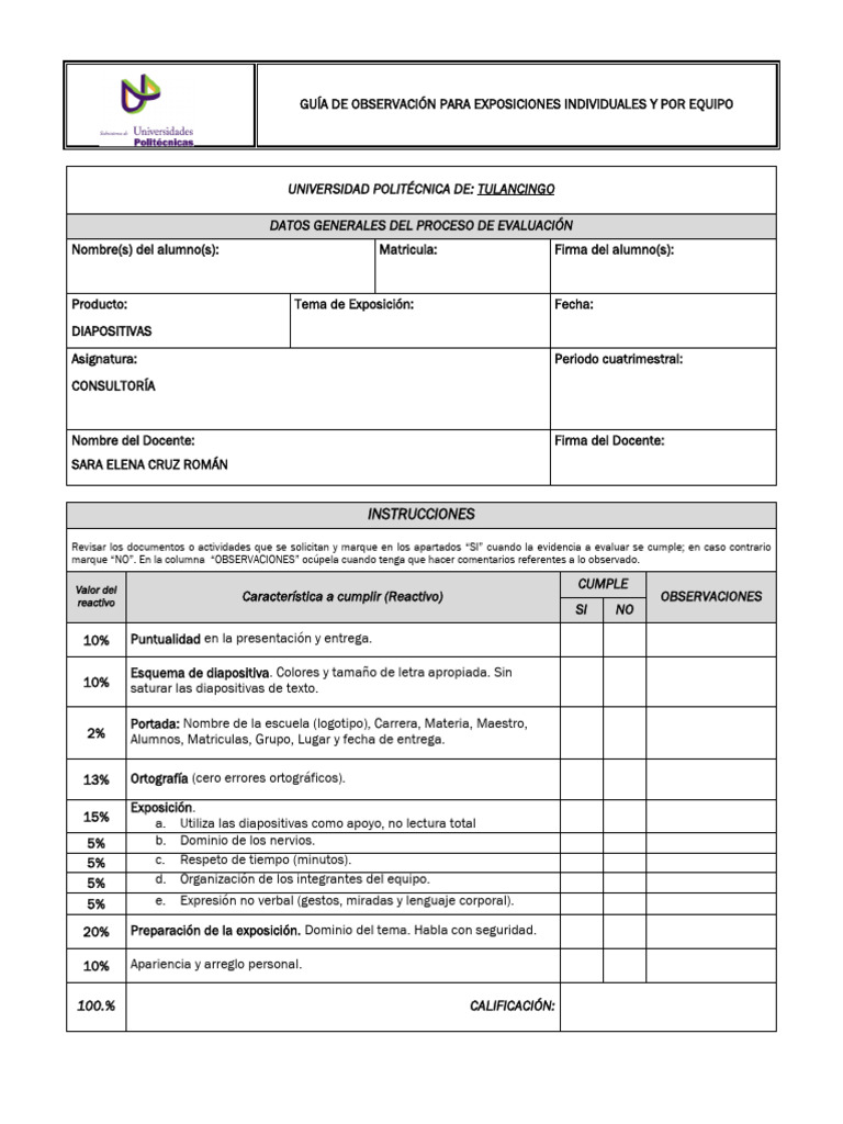 Guía de Evaluación de Exposiciones | PDF