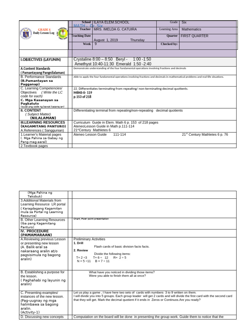 Dlp -Math 6 Qtr1wk9 d3 | PDF | Learning | Behavior Modification