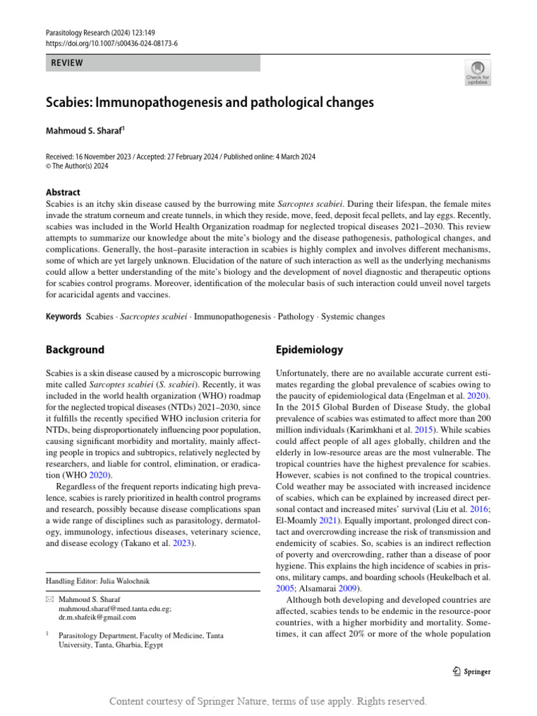 Scabies Immunopathogenesis and Pathological Change | PDF | Interleukin ...