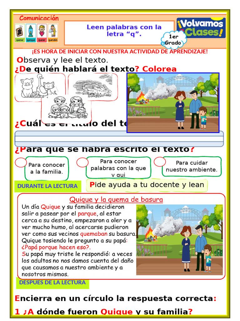 Ficha Comunicación - La Letra Que y Qui 1ro Grado-2024 | PDF