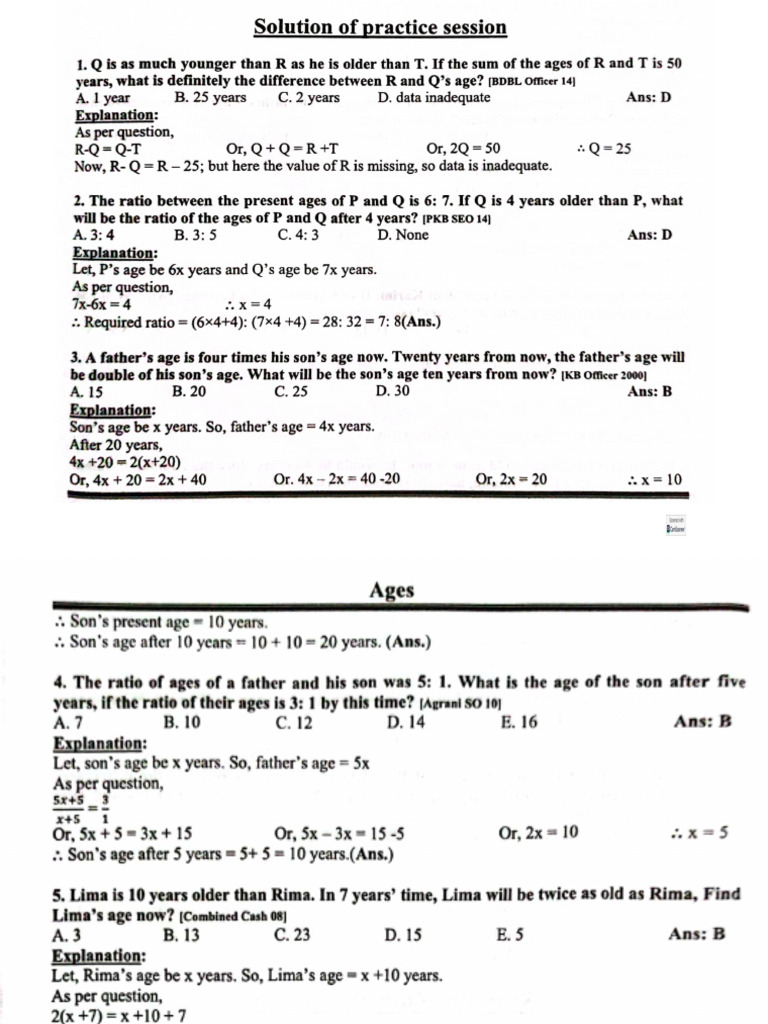 Answer of Age Practice Sheet | PDF