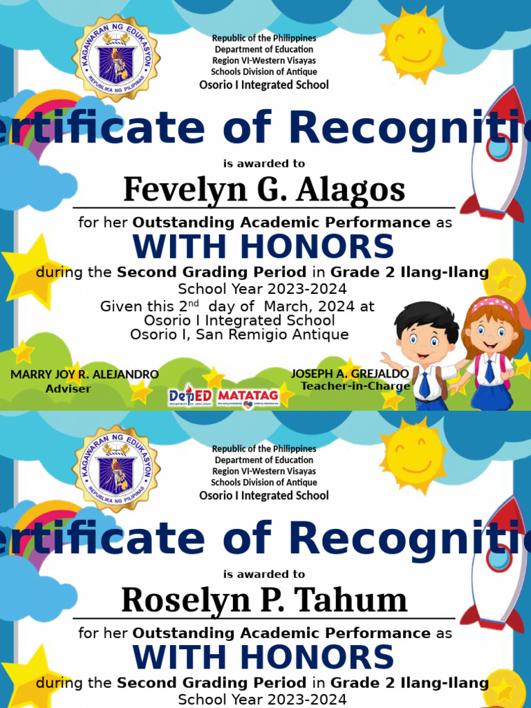 Certificates GRADE 2 1st | PDF