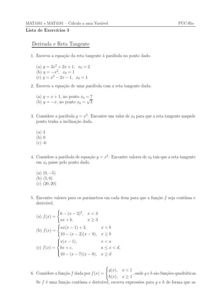 MAT4161 Lista03 | PDF | Derivado | Linha (Geometria)