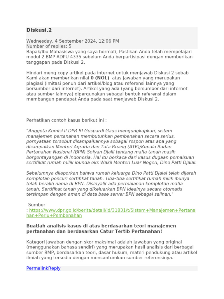 SOAL DISKUSI 2 ADMINISTRASI PERTANAHAN | PDF