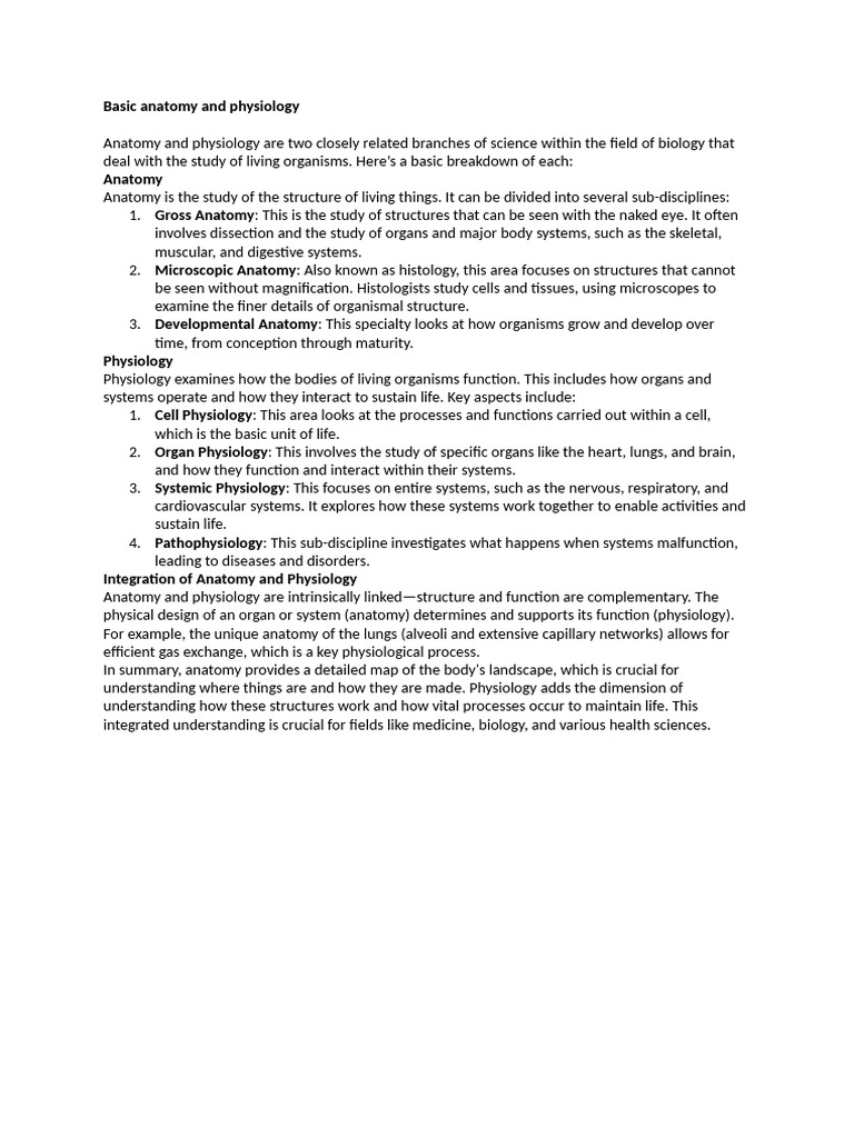 Anatomy and Physiology Overview | PDF | Anatomy | Physiology