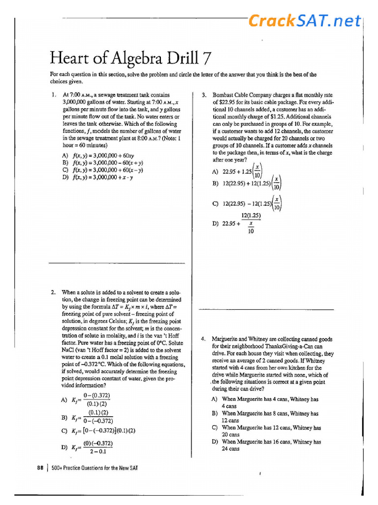 SAT Heart of Algebra Practice Test 7 | PDF