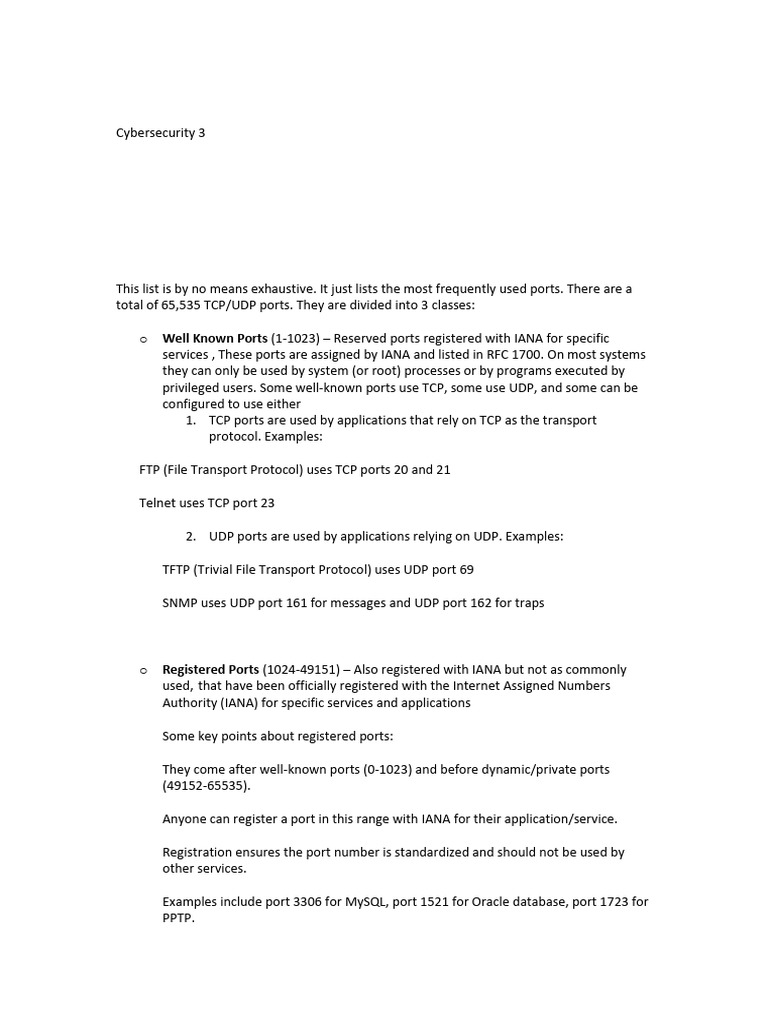 type of ports | PDF | Port (Computer Networking) | Network Protocols