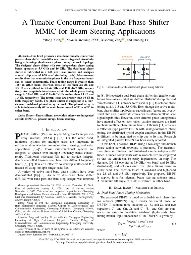 A Tunable Concurrent Dual-Band Phase Shifter MMIC For Beam Steering ...