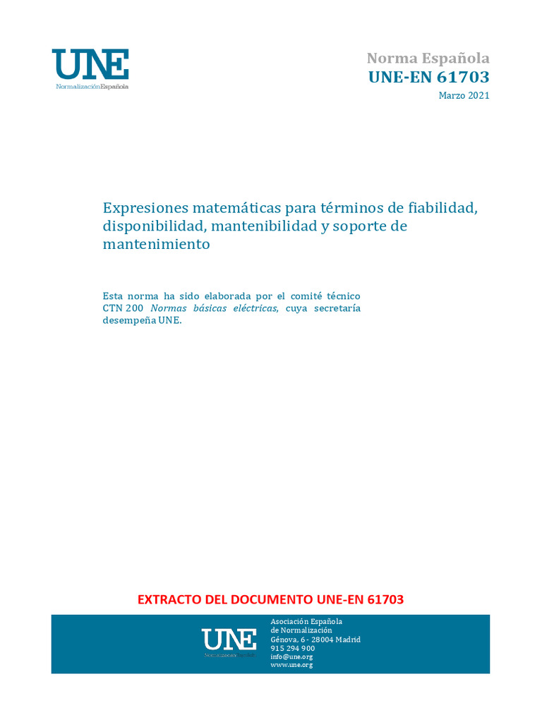 Norma UNE-EN 61703: Fiabilidad y Mantenibilidad | PDF | Ingeniería de ...