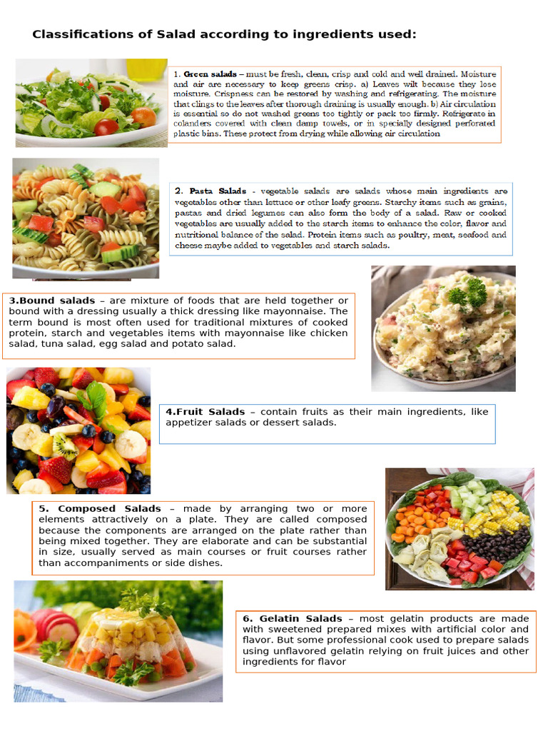 Classifications of Salad According To Ingredients Used | PDF