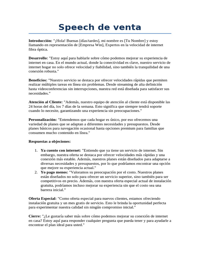 Speech de venta (1) | PDF