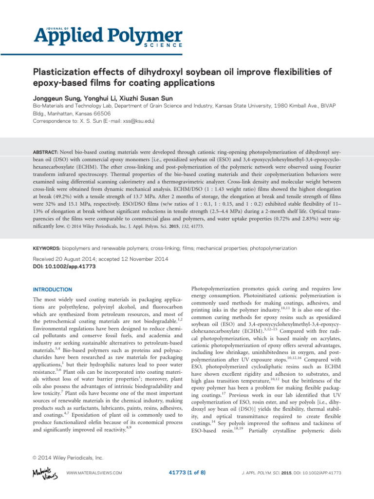 Plasticization Effects of Dihydroxyl Soybean Oil Improve Flexibilities ...