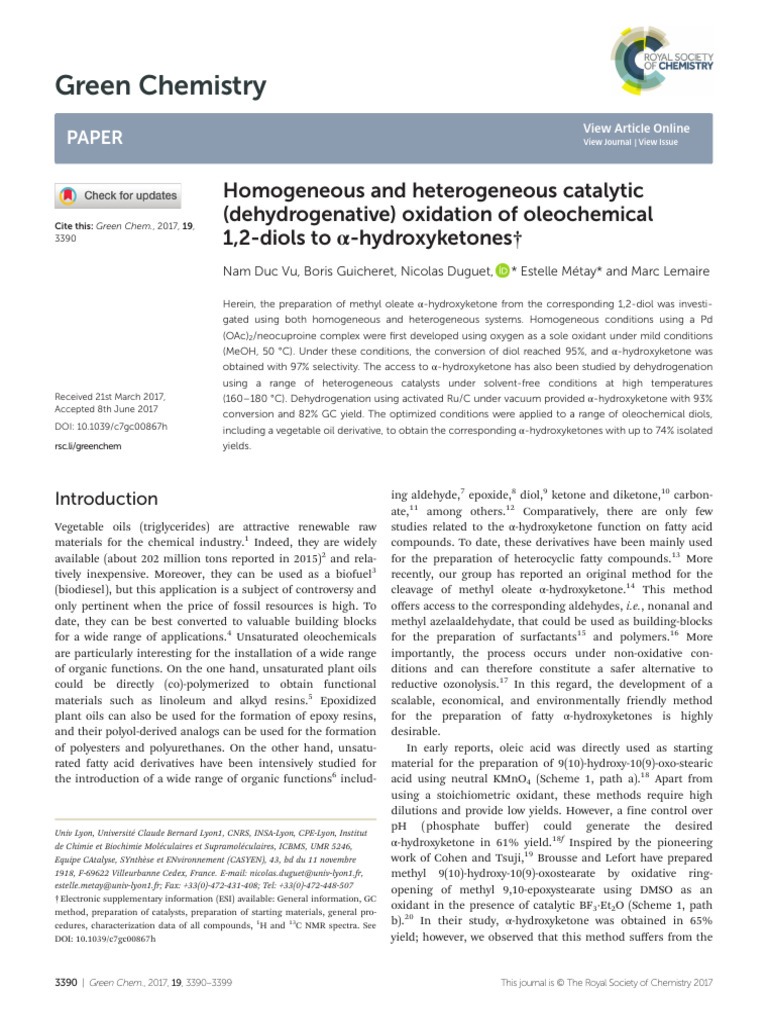 Catalytic Oxidation of Oleochemical Diols | PDF | Catalysis | Chemical ...