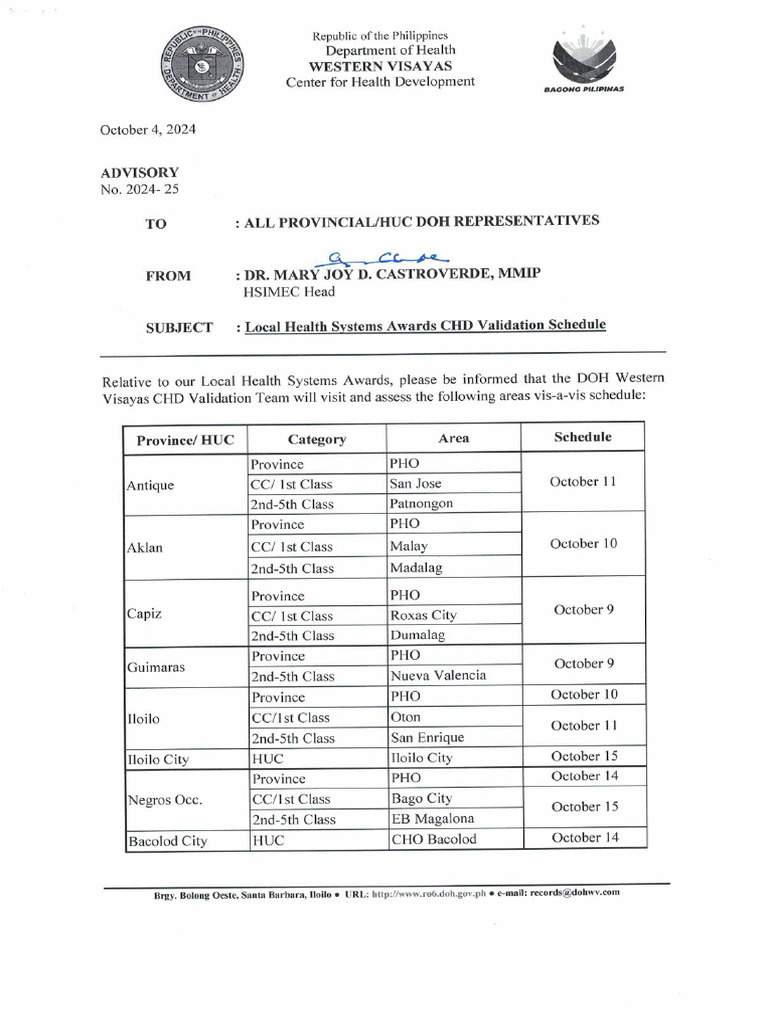 Advisory 2024-25 LHS Validation Schedule | PDF