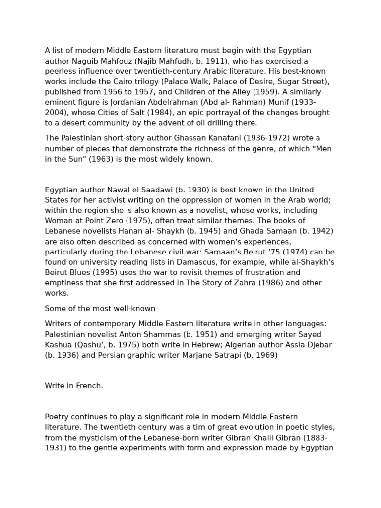 Writers in Middle East Afro Asian | PDF | Arabs