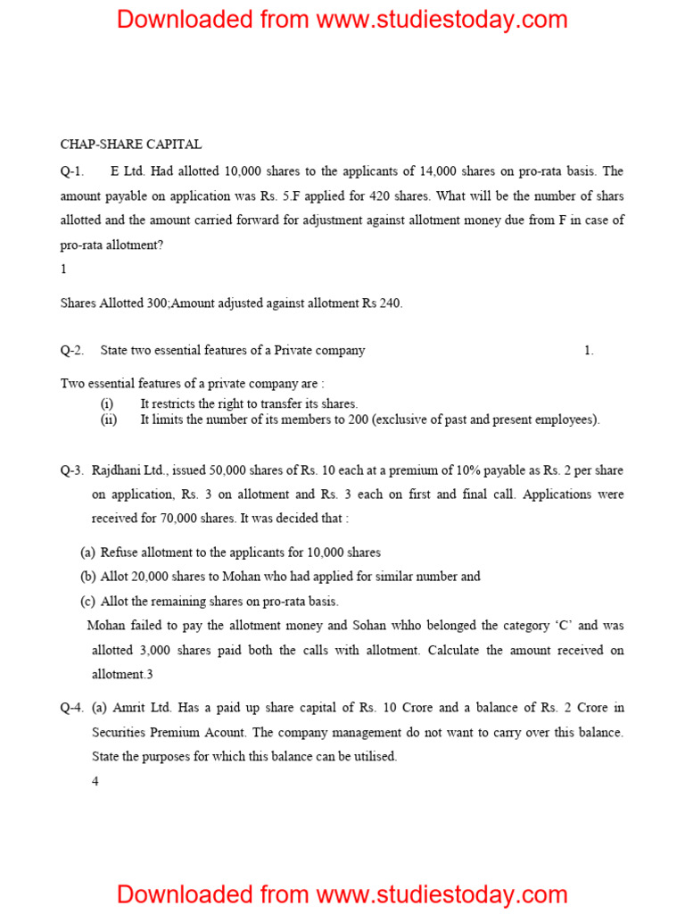 CBSE Class 12 Accountancy Share Capital (2) | PDF | Option (Finance) | Equity (Finance)