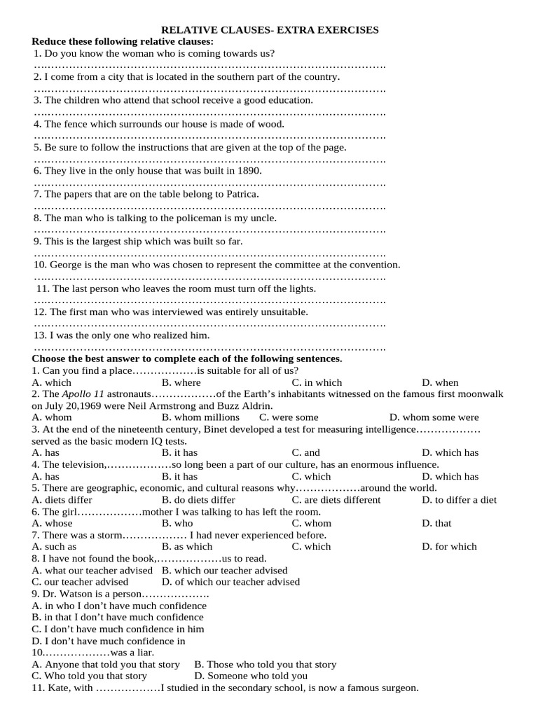 CONSOLIDATION EXERCISES OF RELATIVE CLAUSES | PDF | Thermometer ...