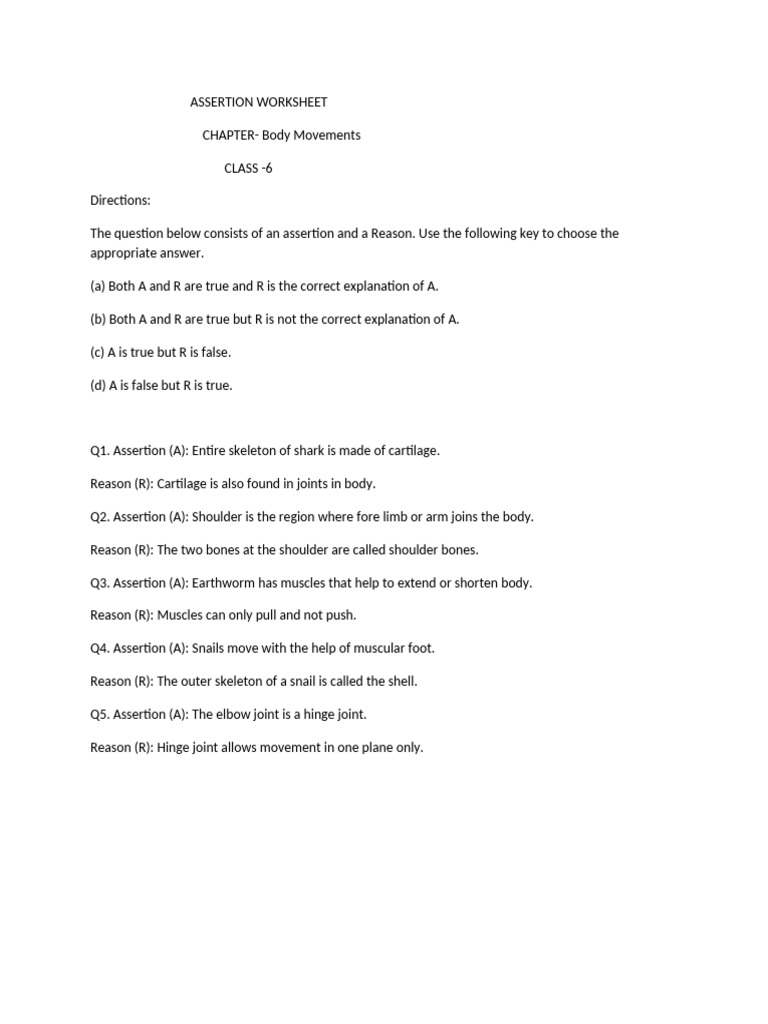 ASSERTION WORKSHEET BODY MOVEMENT-WPS Office | PDF