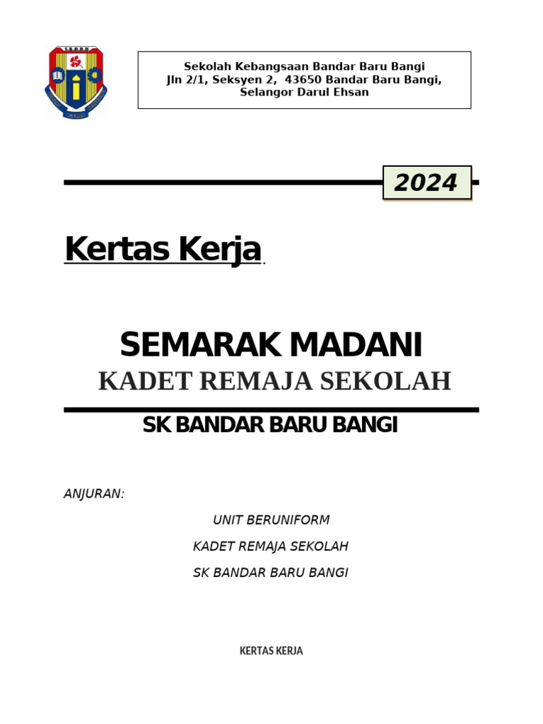 KERTAS KERJA SEMAARAK MADANI TKRS 2024 | PDF