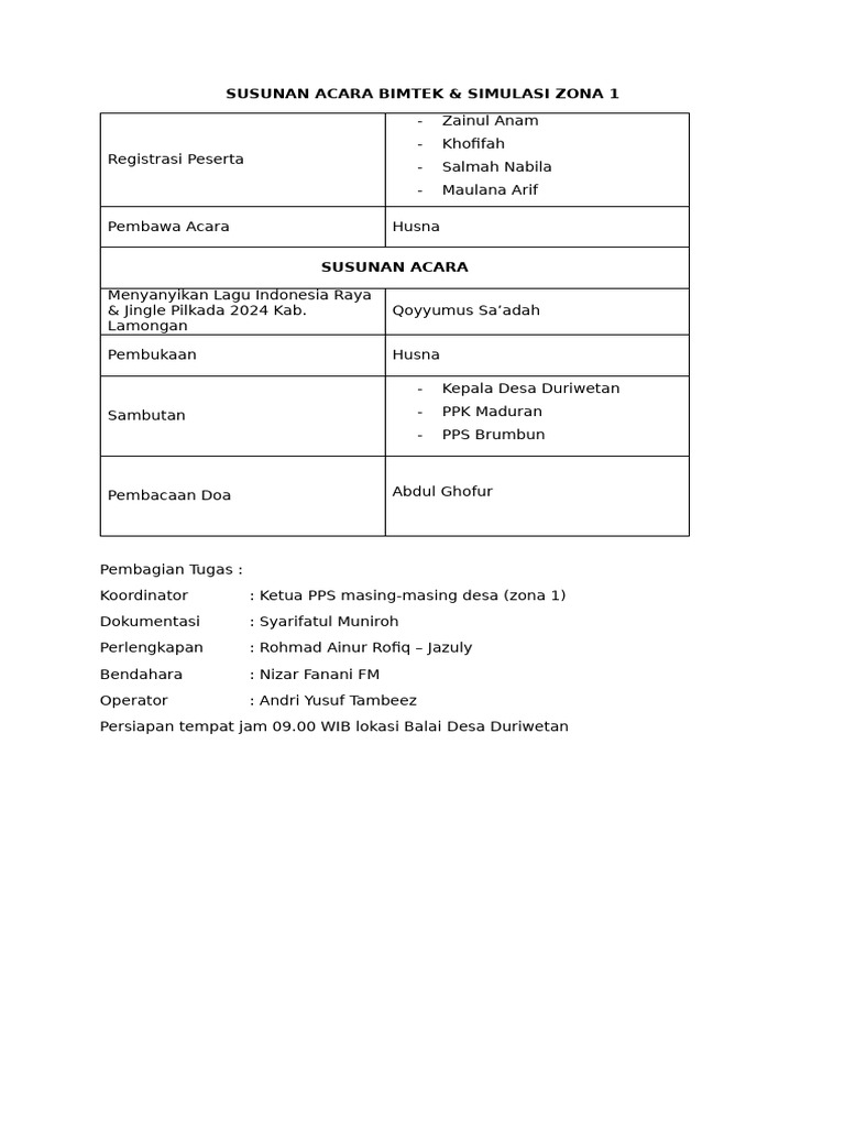 Susunan Acara Bimtek | PDF