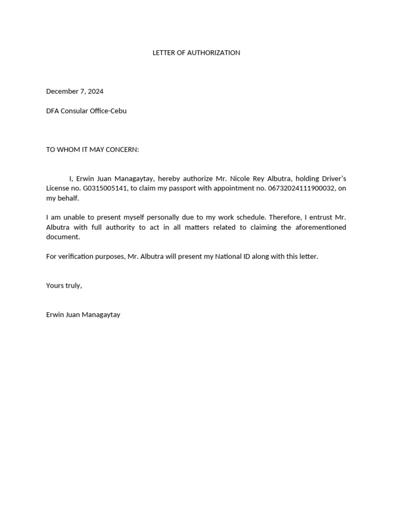 Letter of Authorization | PDF