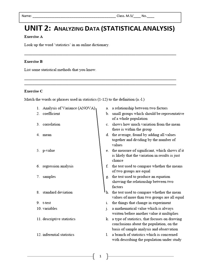 Unit 2 Worksheet | PDF | Statistics | Analysis Of Variance