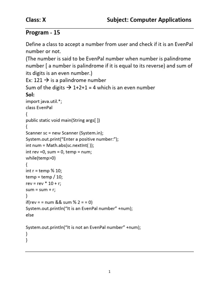 Class: X Subject: Computer Applications Program - 15 | PDF