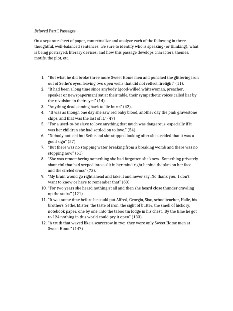 Beloved Part 1 Quotations | PDF