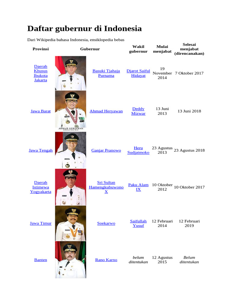 Daftar Gubernur di Indonesia | PDF