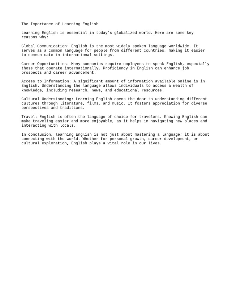 The Importance of Learning English | PDF