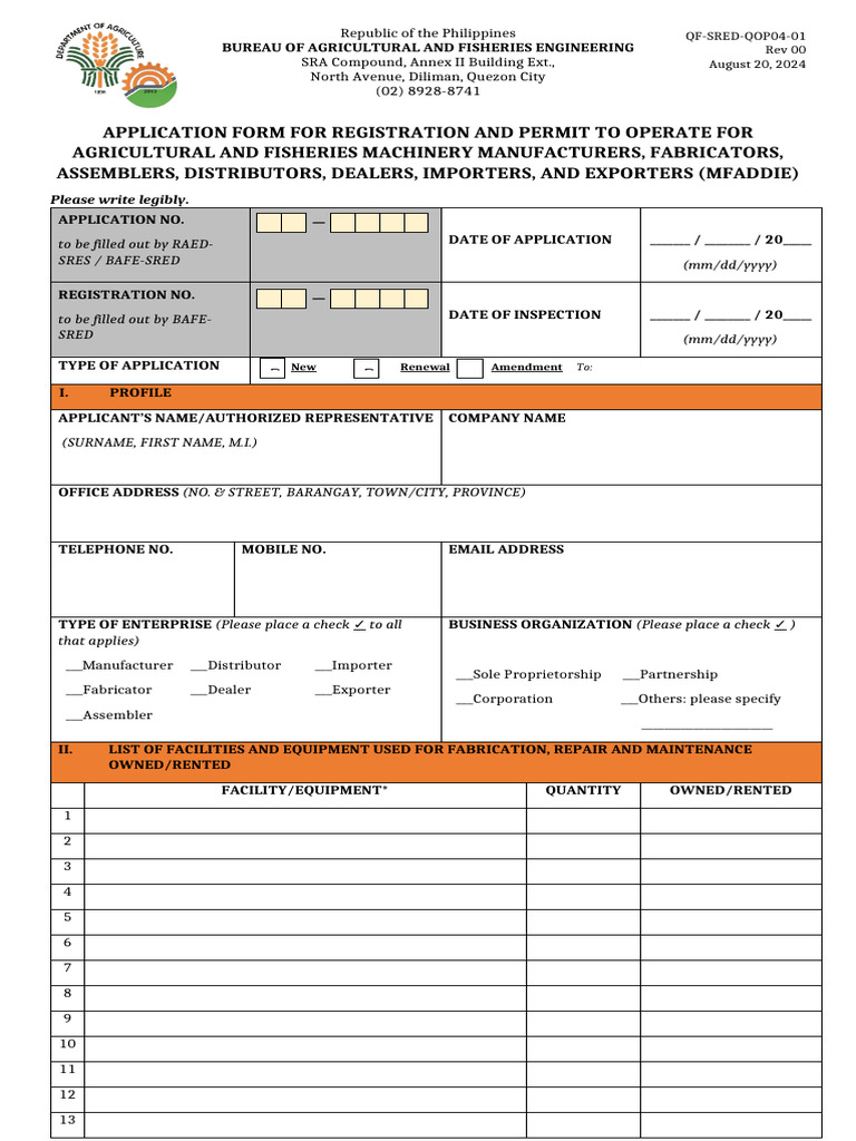 Application Form For The Registration and Issuance of Permit To Operate ...