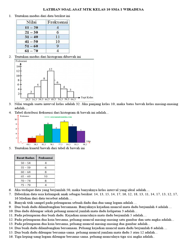 Latihan Soal Asat MTK Kelas 10 Sma 1 Wiradesa SMT 2 | PDF