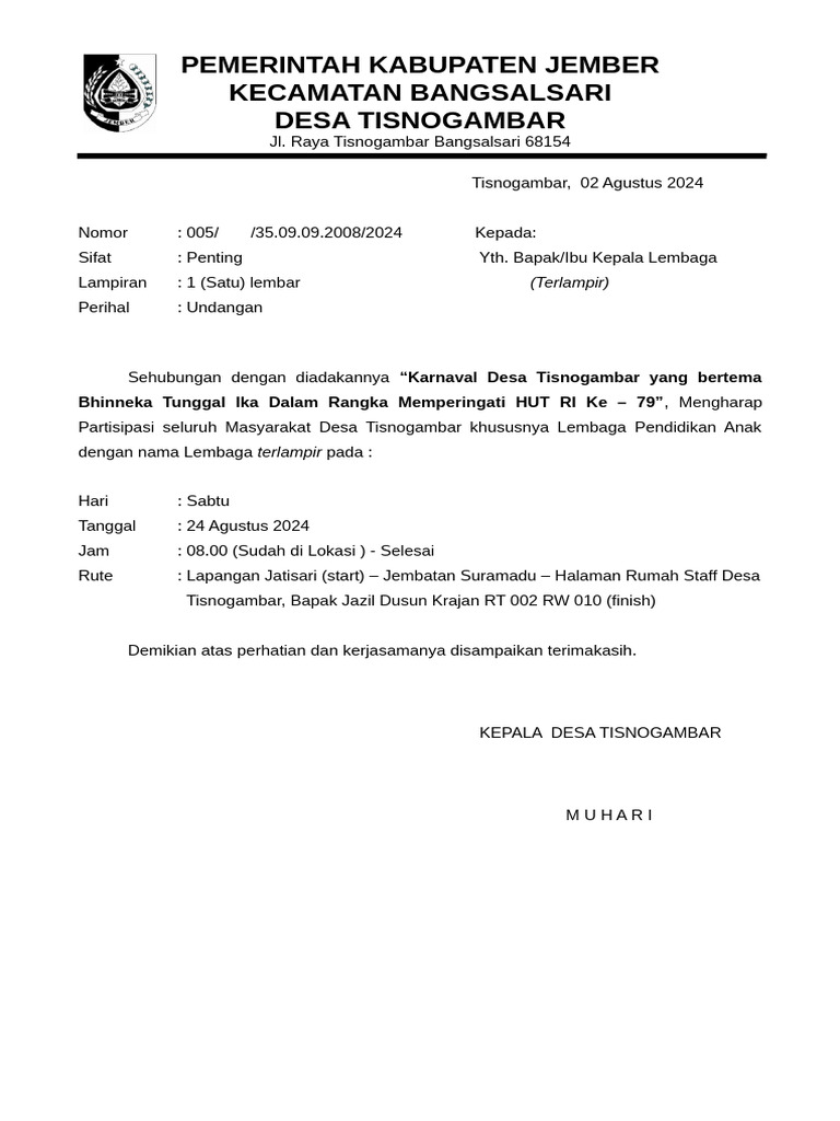 Undangan Karnaval HUT RI di Tisnogambar | PDF