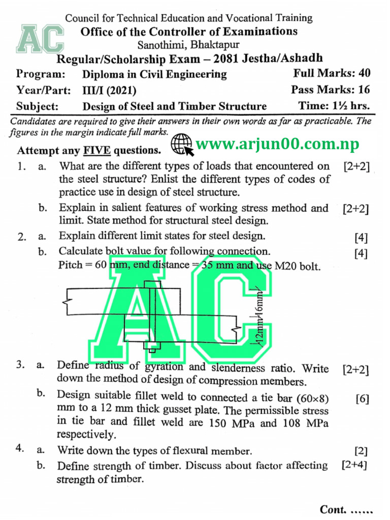 Design of Steel & Timber Structure - 2081 - (WWW - Arjun00.com - NP) | PDF