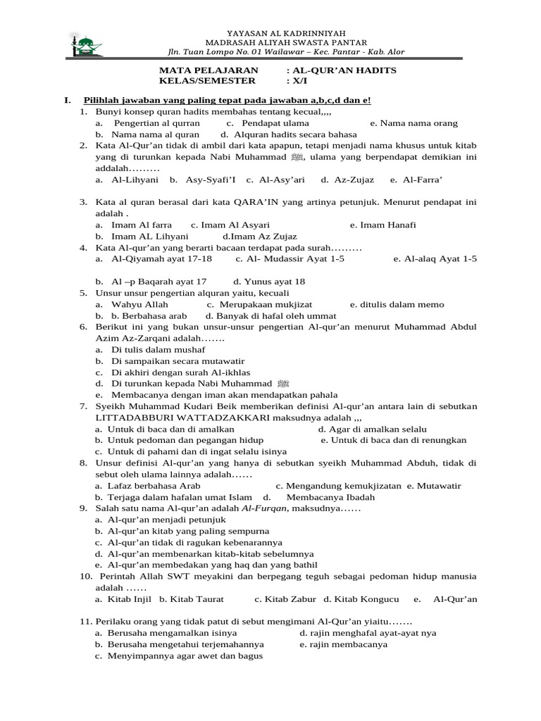 Qurdis Kelas X | PDF