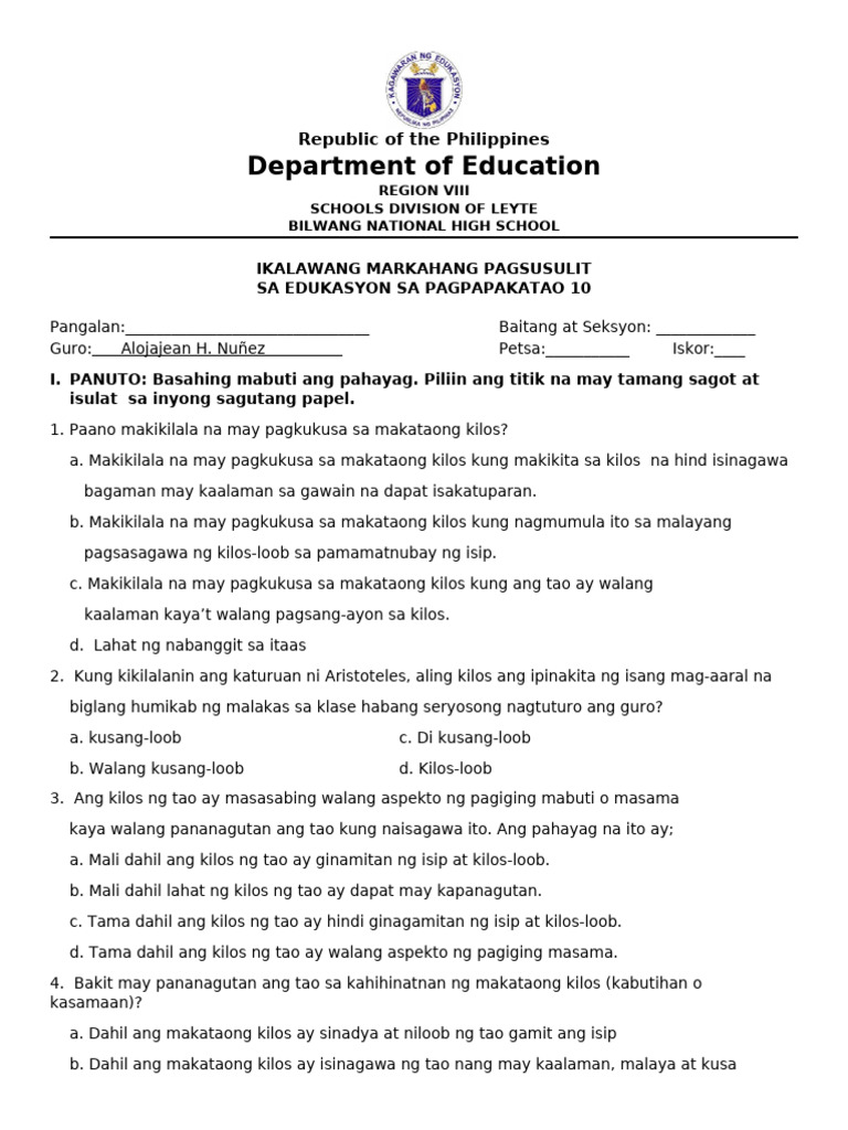 ESP 10 2ND QUARTER | PDF