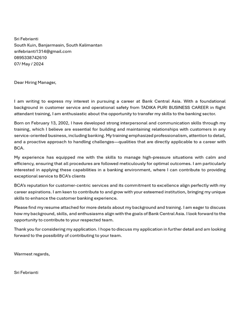 BCA Application Letter | PDF