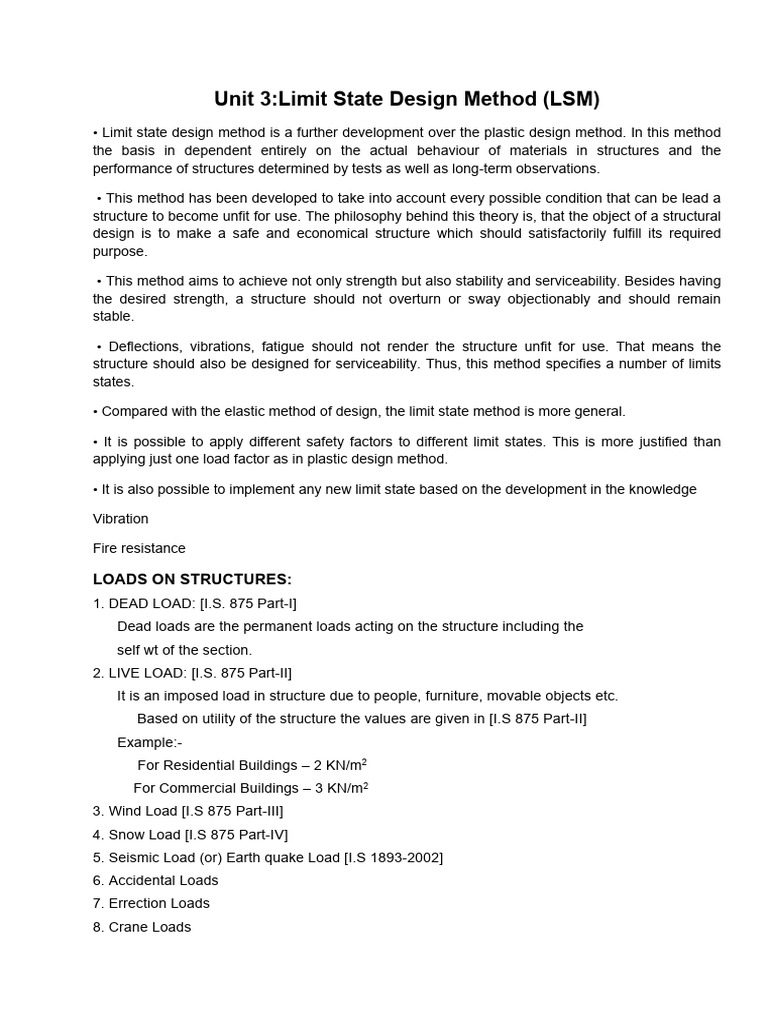 Unit 3 Limit State Design Method (LSM) | PDF | Structural Load | Fracture