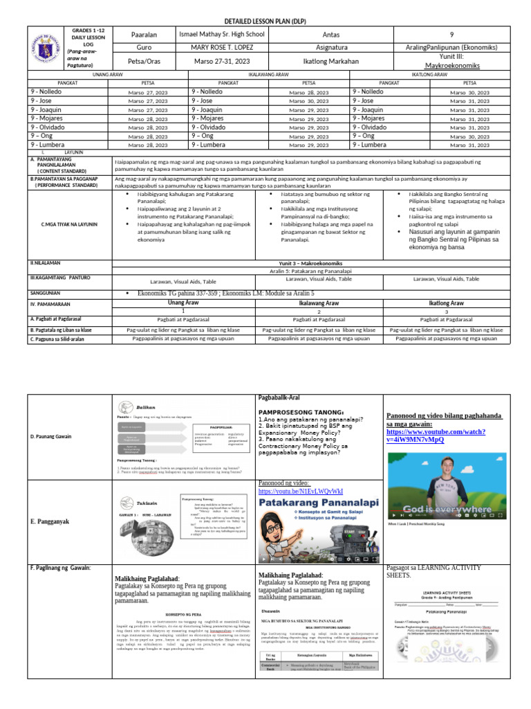 Lopez - Yunit 3 Module 5 Patakaran NG Pananalapi | PDF